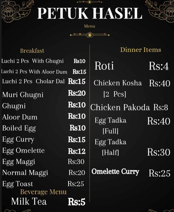 Menu of Petuk Hasel, Kalikapur, Kolkata