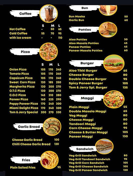 Menu of The Tom & Jerry Cafe, Mansarovar, Jaipur