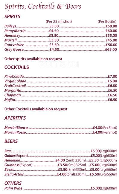 Menu at 805 Restaurants, London, Bowness House