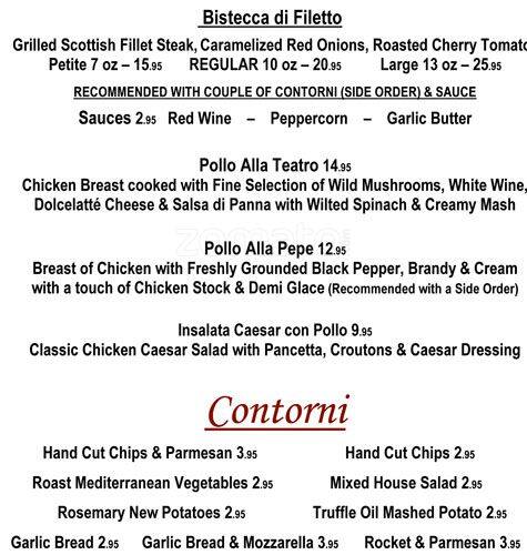 Menu at Teatro restaurant, Glasgow