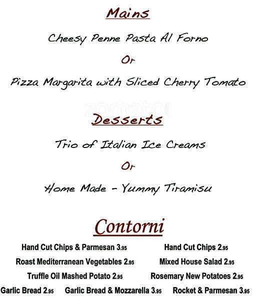 Menu at Teatro restaurant, Glasgow