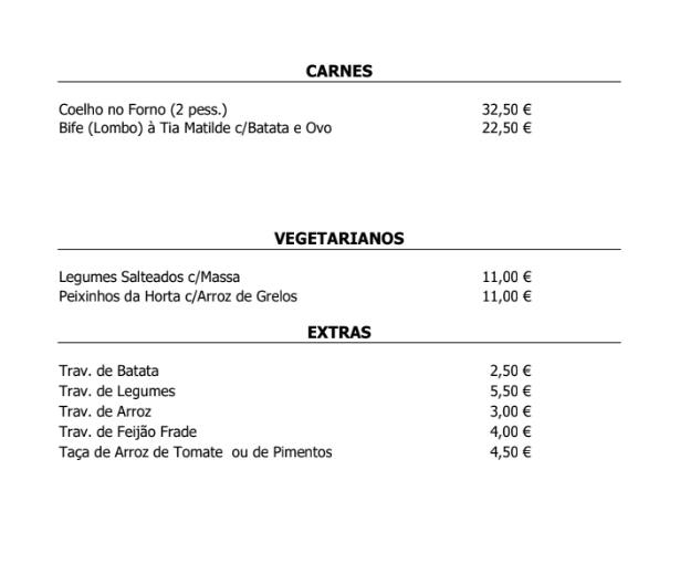 Menu at Adega da Tia Matilde restaurant, Lisbon