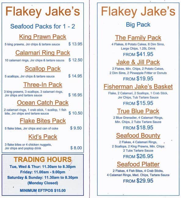 Menu at Flakey Jakes Lynbrook restaurant, Lynbrook