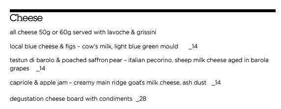 Menu at Flinders Hotel restaurant, Flinders