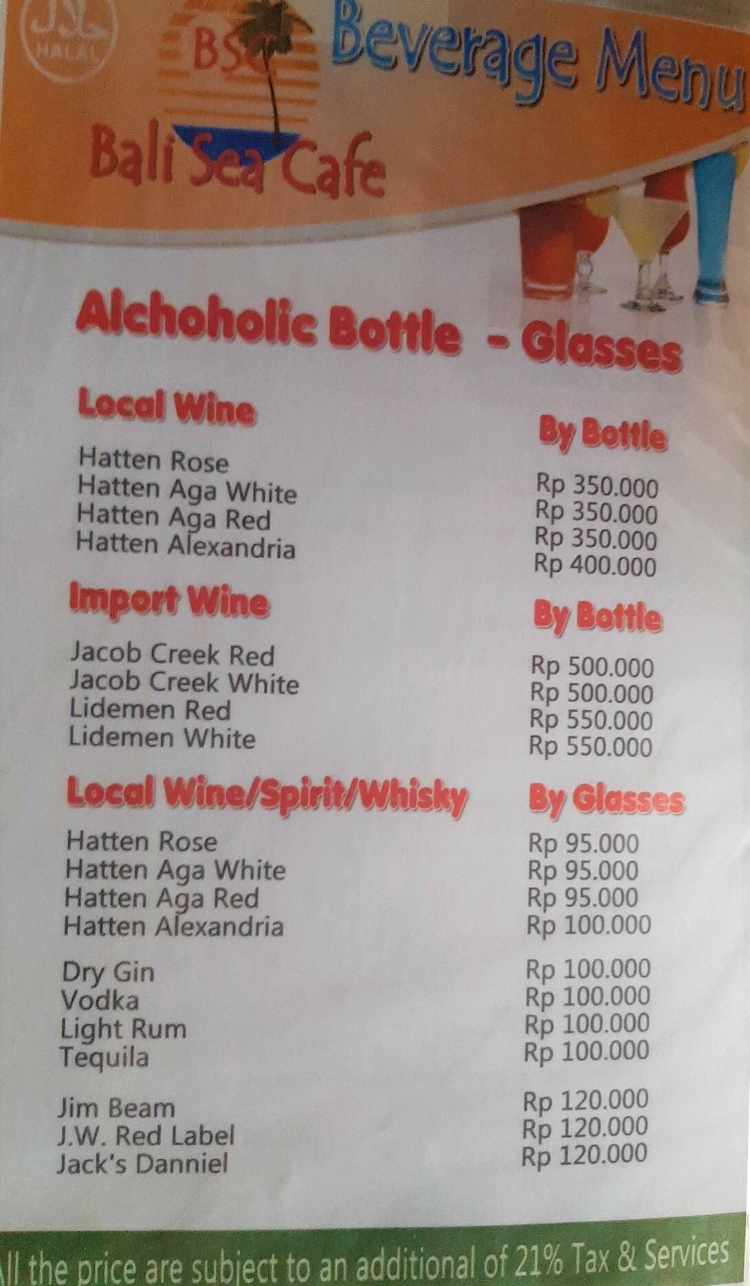 Menu at Restaurant Bali Sea Cafe, Jimbaran