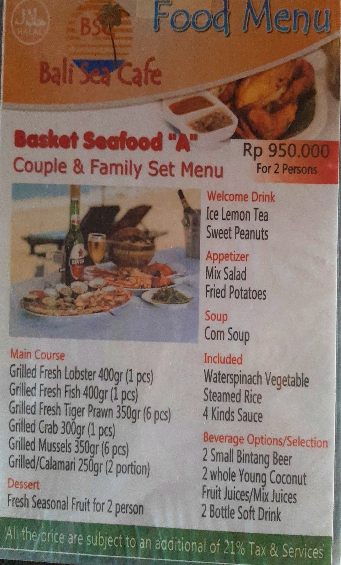 Menu at Restaurant Bali Sea Cafe, Jimbaran