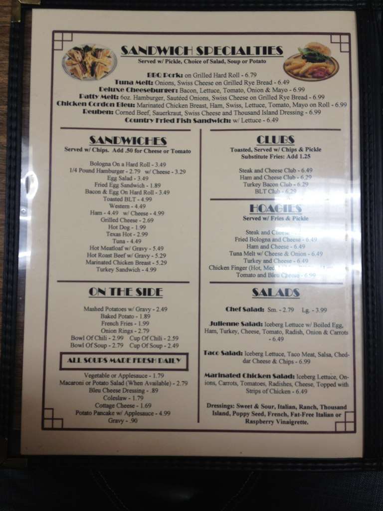 Menu at Lou's restaurant, North Tonawanda