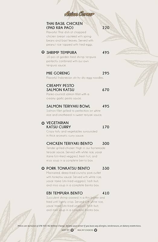 Menu at Cafe Miranda, Manila