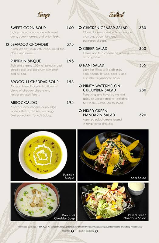 Menu at Cafe Miranda, Manila