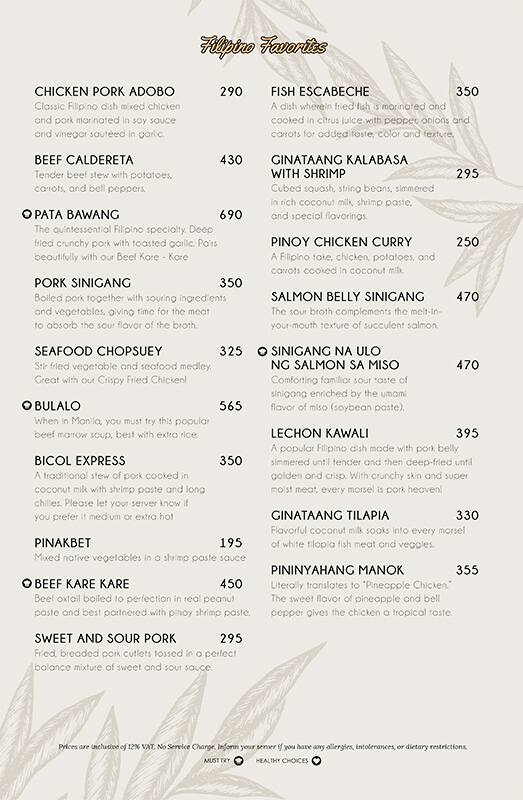 Menu at Cafe Miranda, Manila