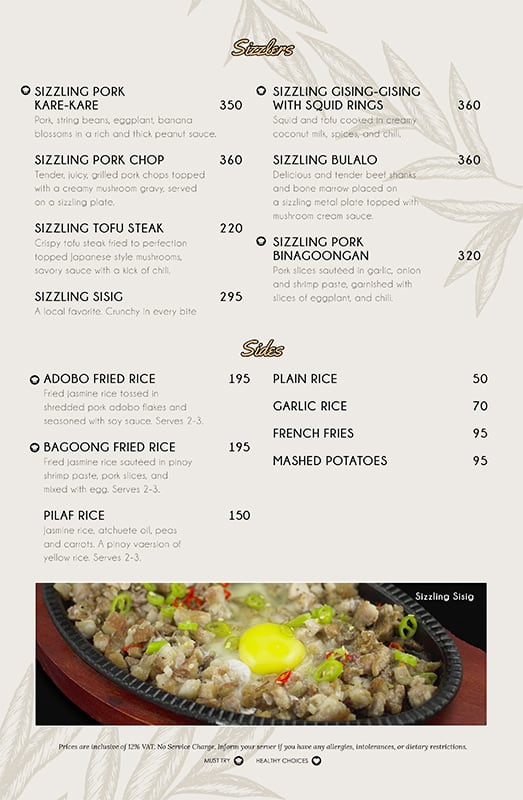 Menu at Cafe Miranda, Manila