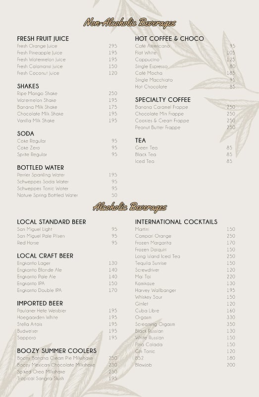 Menu at Cafe Miranda, Manila