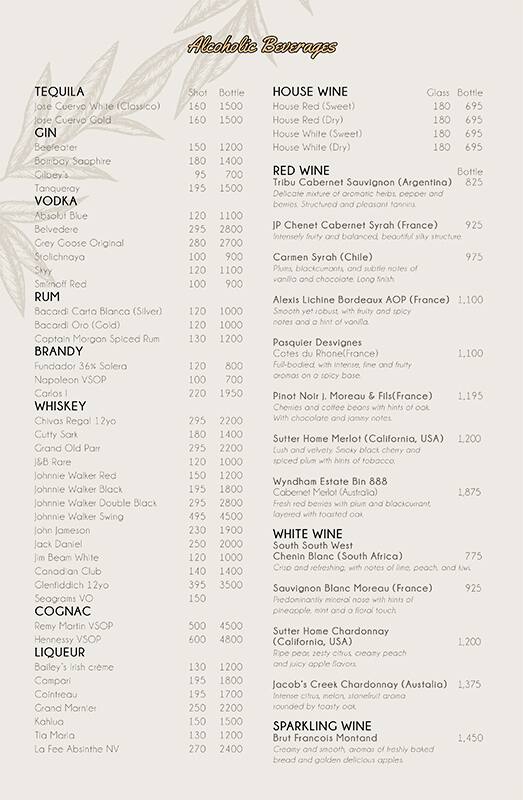 Menu at Cafe Miranda, Manila