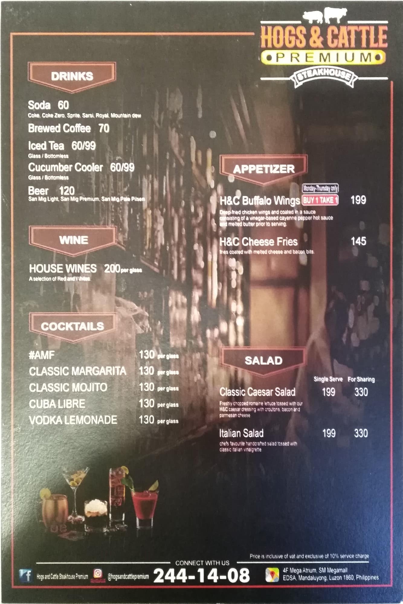 Menu at Hogs & Cattle Steakhouse, Makati, G/F Century City Mall