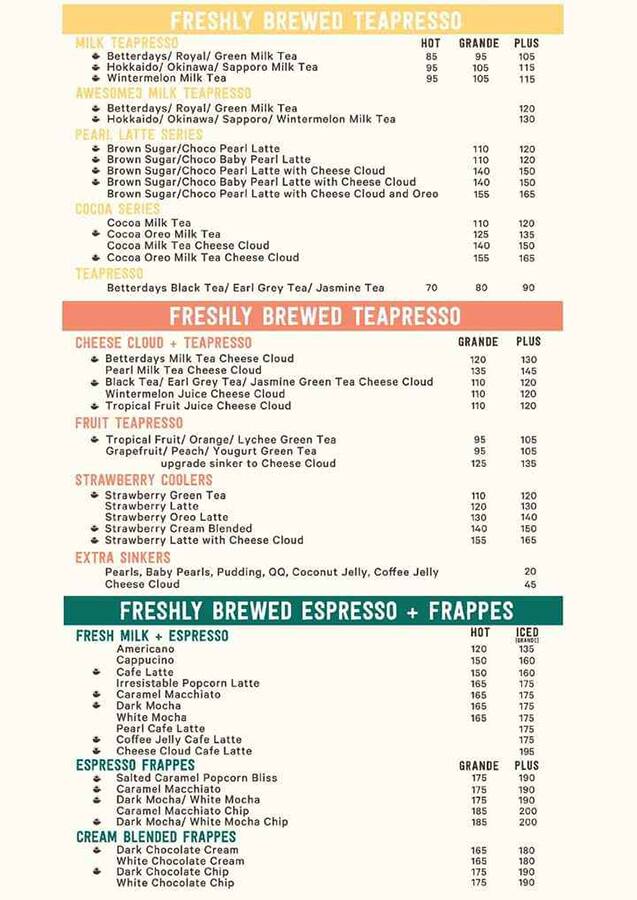 Menu at Betterdays Café - Cluster 2, Eton Centris cafe, Quezon City