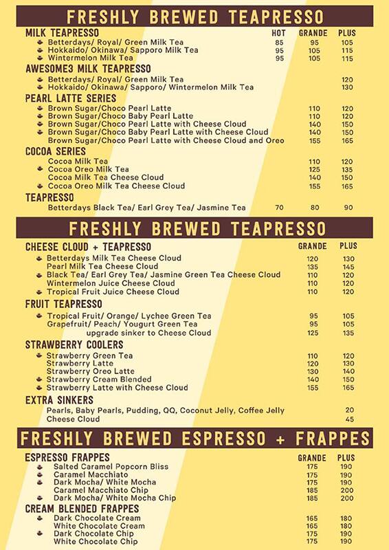 Menu at Betterdays Café - Cluster 2, Eton Centris cafe, Quezon City