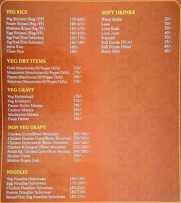 Menu at Reddy's Restaurant Pure Andhra Style, Bengaluru, #1131