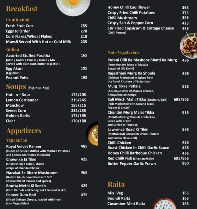 Menu at House of Lords, The Altius Hotel, Chandigarh