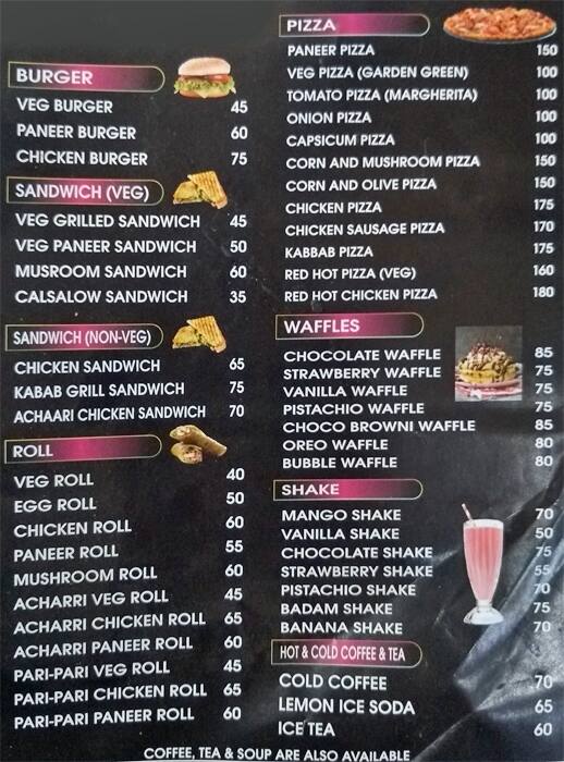 Menu at Bunker Cafe, New Delhi