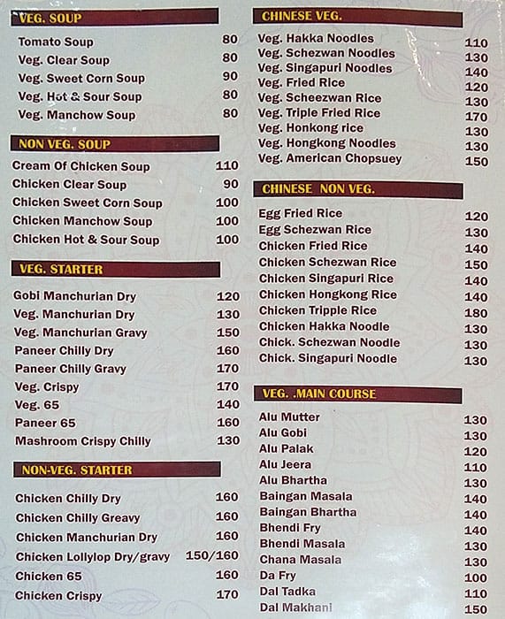 Menu of Swagat Veg Non Veg, Senapati Bapat Road, Pune