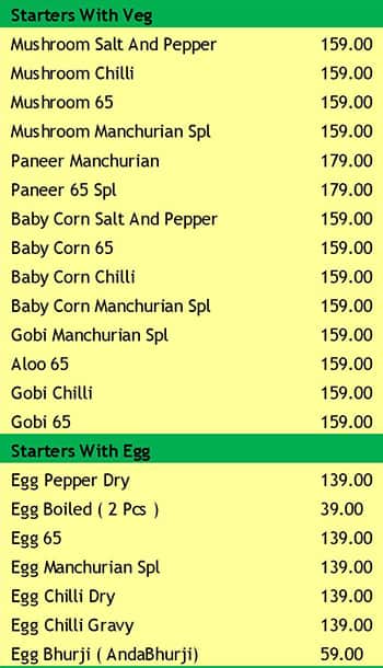 Menu of Swathi Restaurant, KR Puram, Bangalore