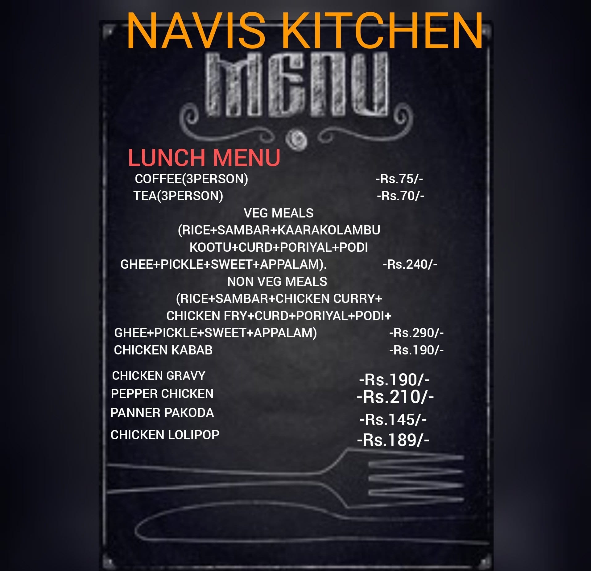 Menu of Navis Kitchen, Valasaravakkam, Chennai