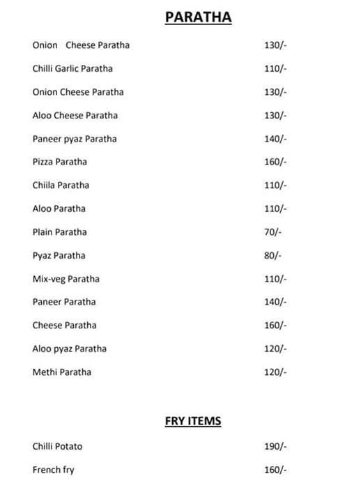 Menu of Classic Paratha, Shakarpur, New Delhi