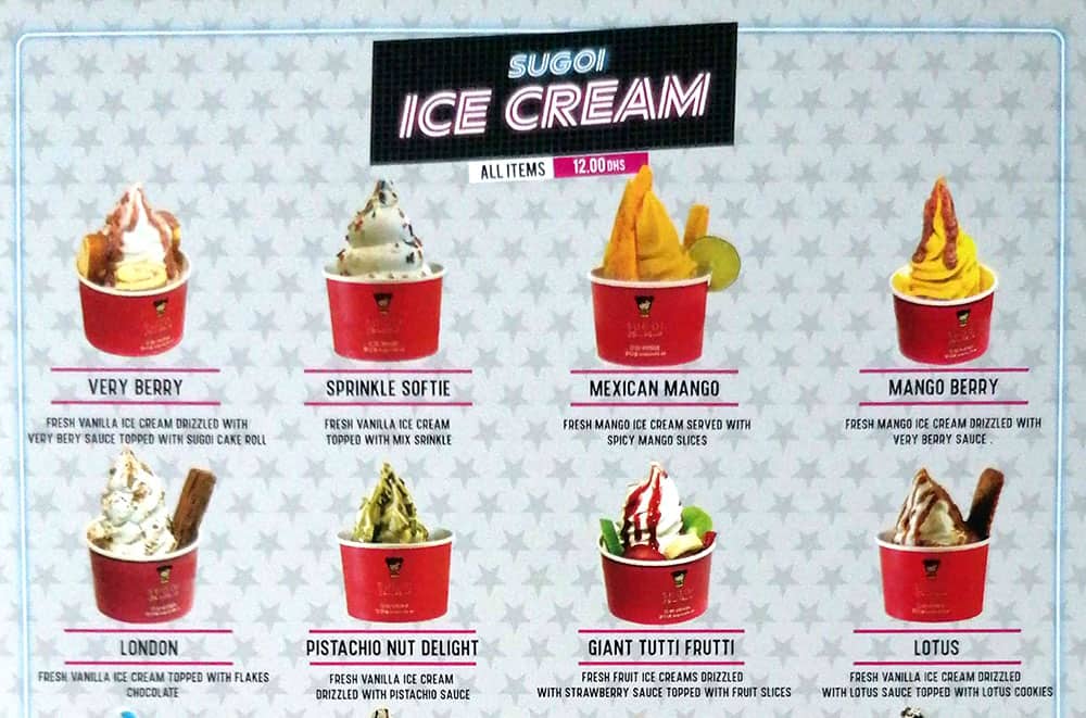 Menu of SuGoi, Al Khalidiya, Abu Dhabi