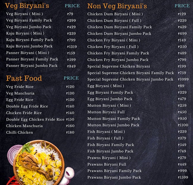 Menu of Biryani Buddies, Jubilee Hills, Hyderabad