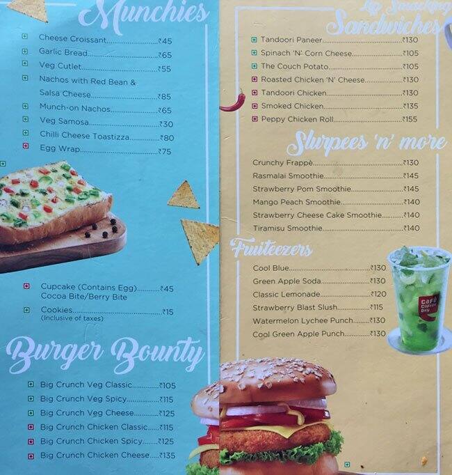 Cafe Coffee Day Menu, Menu for Cafe Coffee Day, Civil Lines, Nagpur ...
