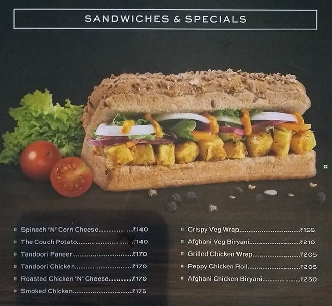 Menu at Café Coffee Day, Nagpur, Inside Poonam Chambers