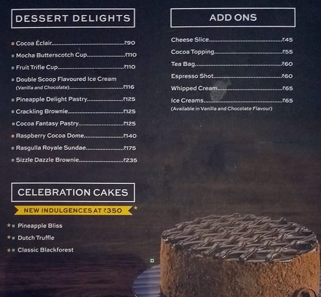 Menu at Café Coffee Day, Nagpur, Inside Poonam Chambers