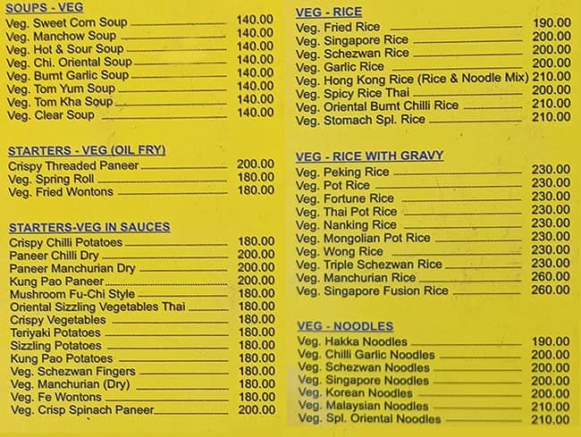Menu of Stomach, Linking Road, Bandra West, Mumbai