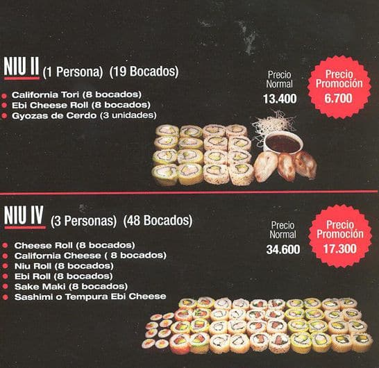Carta del restaurante Niu Sushi, Las Condes, Avda. Pdte. Sebastían ...