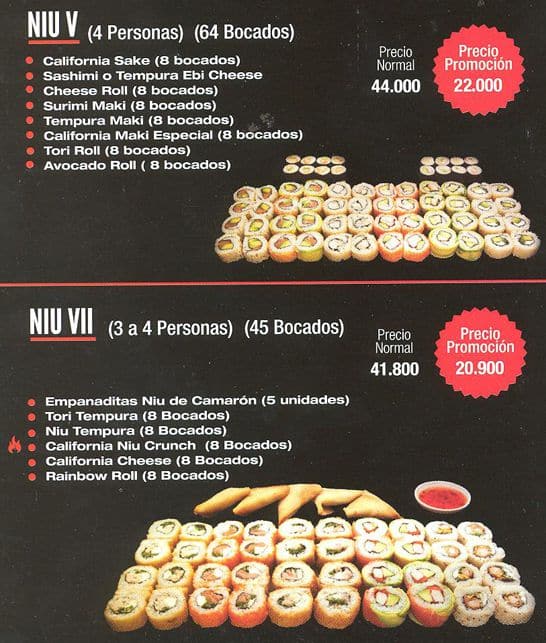 Carta del restaurante Niu Sushi, Las Condes, Avda. Pdte. Sebastían ...