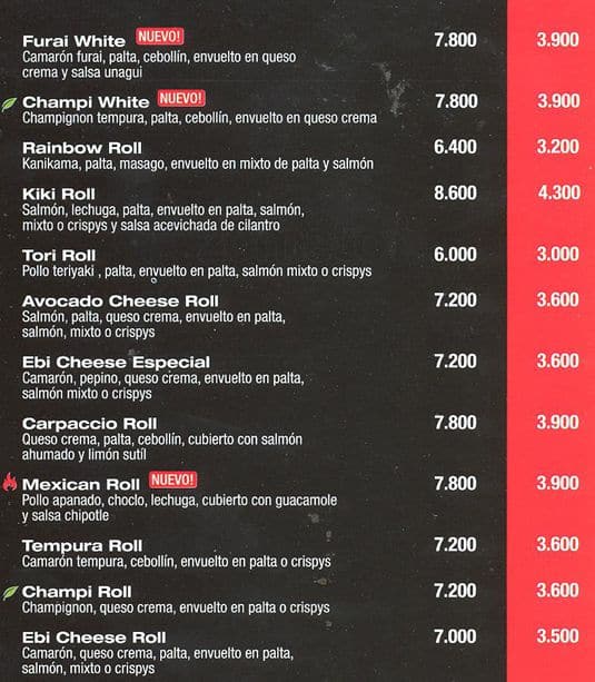 Carta del restaurante Niu Sushi, Las Condes, Avda. Pdte. Sebastían ...