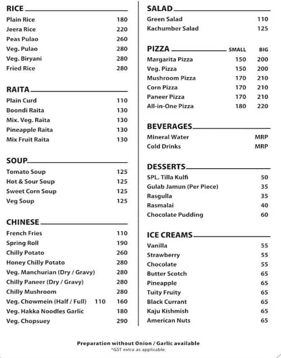 Menu of Ridhi Sidhi, Old Railway Road, Gurgaon