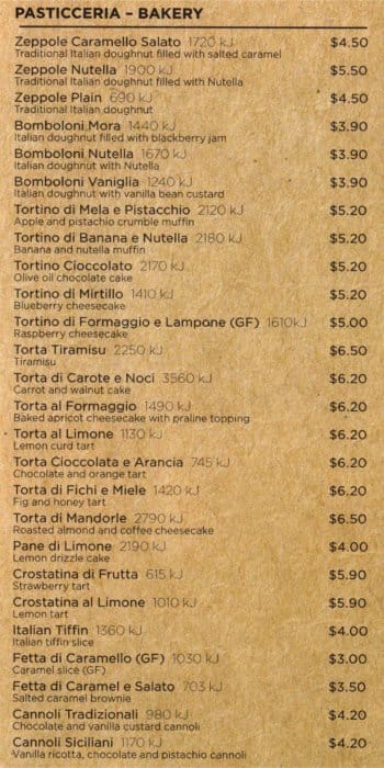 Menu at Cibo Espresso restaurant, North Adelaide, Shop 7/168 Melbourne St