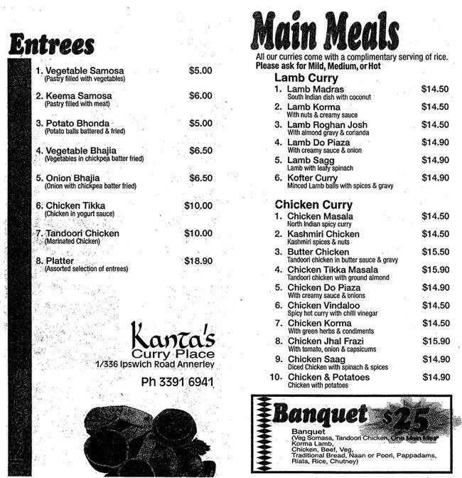 Kanta's Curry Place Menu,Menú para Kanta's Curry Place, Annerley ...