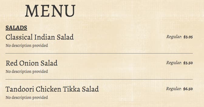 Menu at Bay Leaf restaurant, Tarragindi