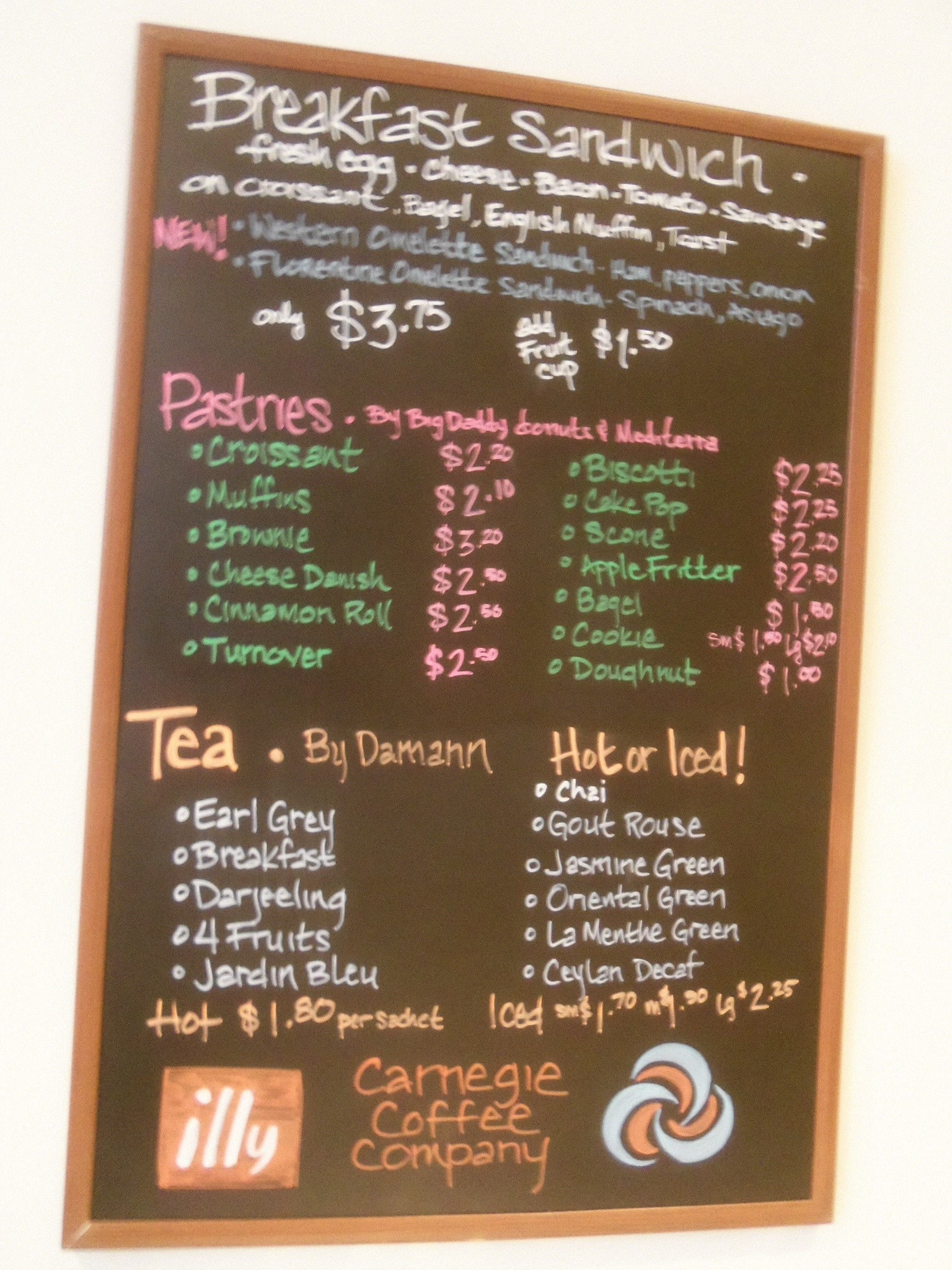 Menu at Carnegie Coffee Company cafe, Carnegie