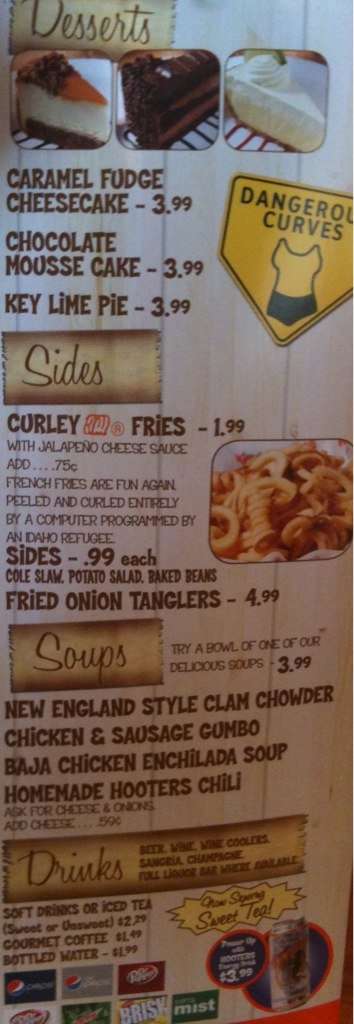 Hooters Menu, Menu for Hooters, Amarillo, Amarillo - Urbanspoon/Zomato