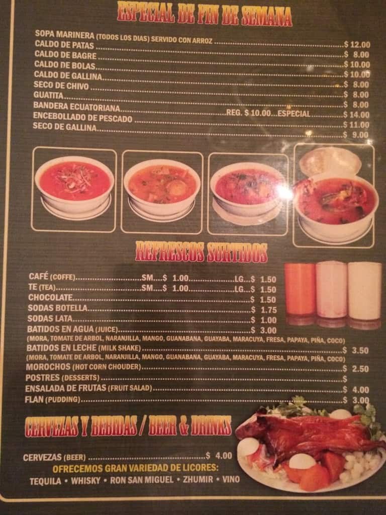 Menu at Amazonas Restaurant, Sleepy Hollow