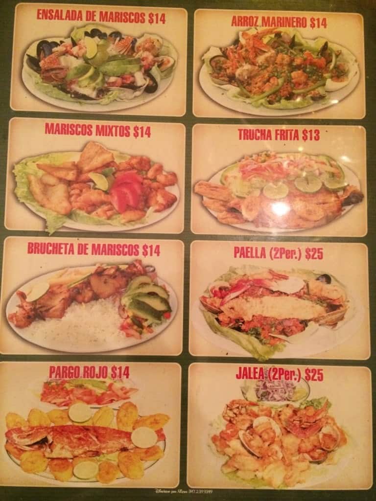 Menu at Amazonas Restaurant, Sleepy Hollow