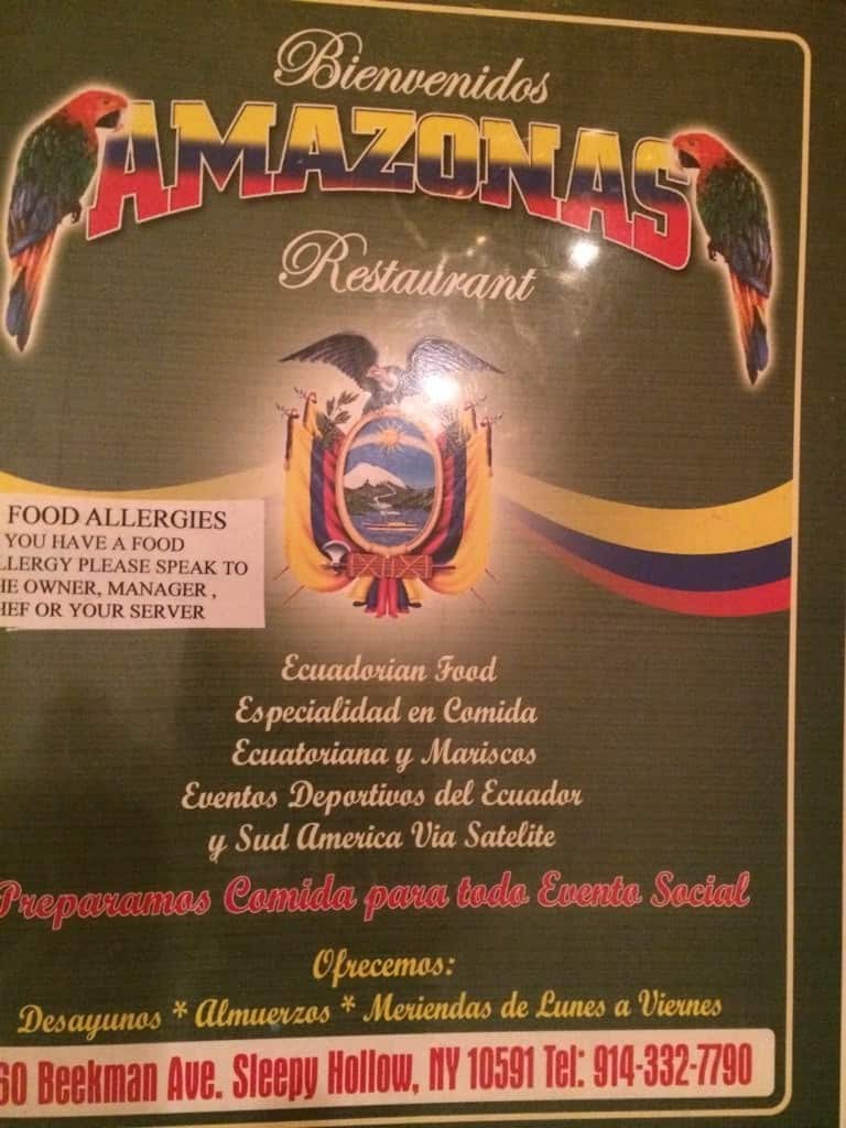 Menu at Amazonas Restaurant, Sleepy Hollow