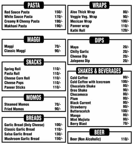 Menu at Hunger Killer, Ludhiana, Near Aarey Wala Chowk