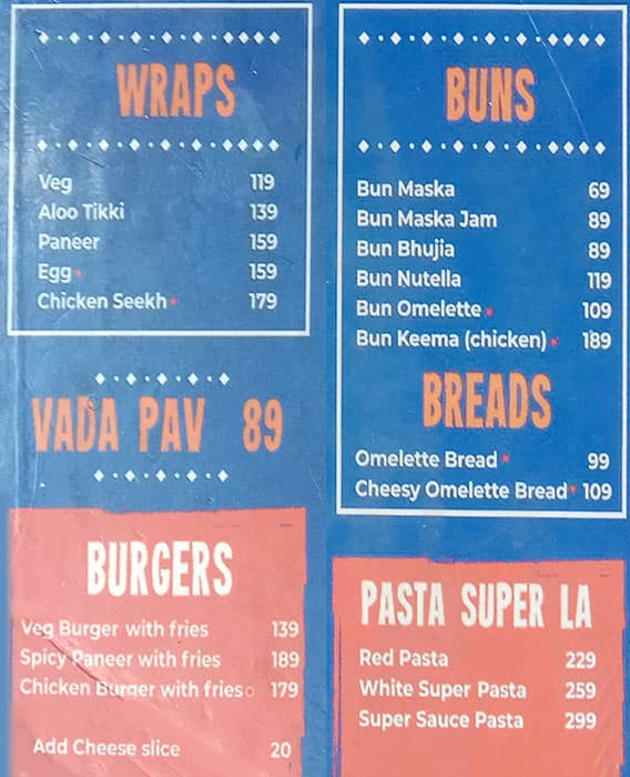 Menu of Super Chai, Chandni Chowk, New Delhi