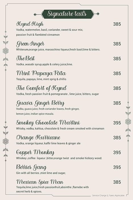 Menu at Kynd Cafe & Bar By Naap, Pune