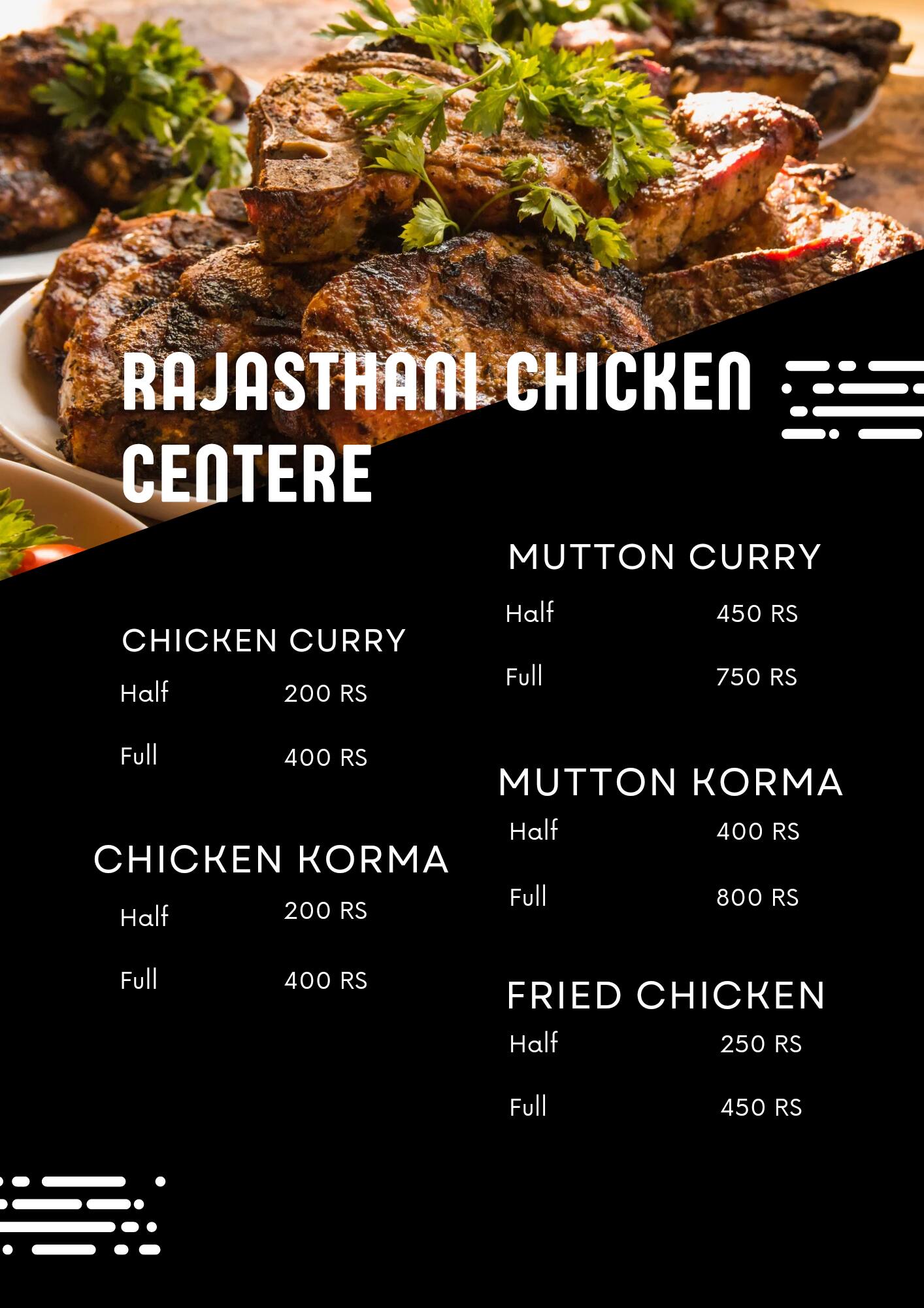 Menu of Rajasthani Chicken Center, Jagatpura, Jaipur