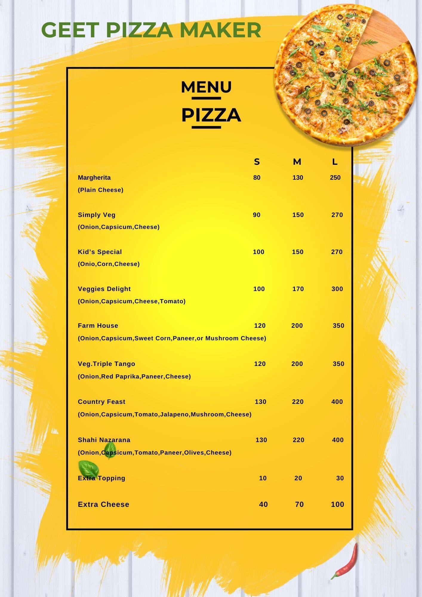 Menu of Geet Pizza Maker, Uttam Nagar, New Delhi